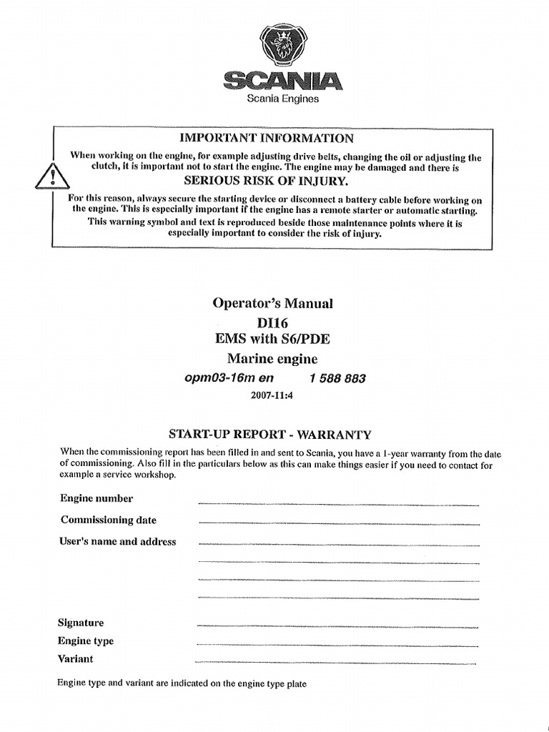 Operator S Manual Di 16 Ems With S6 Pde | PDF