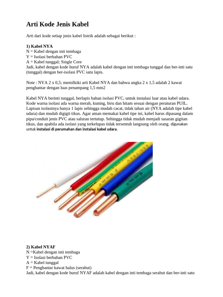 Arti dan Jenis Kode Kabel Listrik | PDF