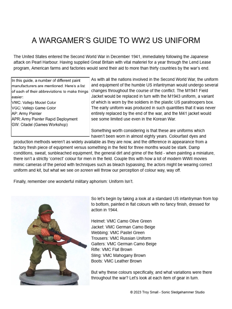 Wargamer's Guide To WW2 US Uniform | PDF