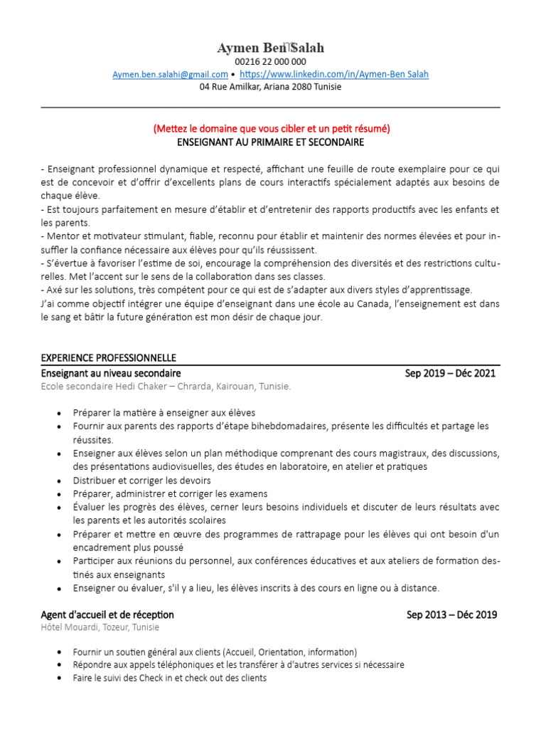 Aymen Ben Salah: (Mettez Le Domaine Que Vous Cibler Et Un Petit Résumé ...