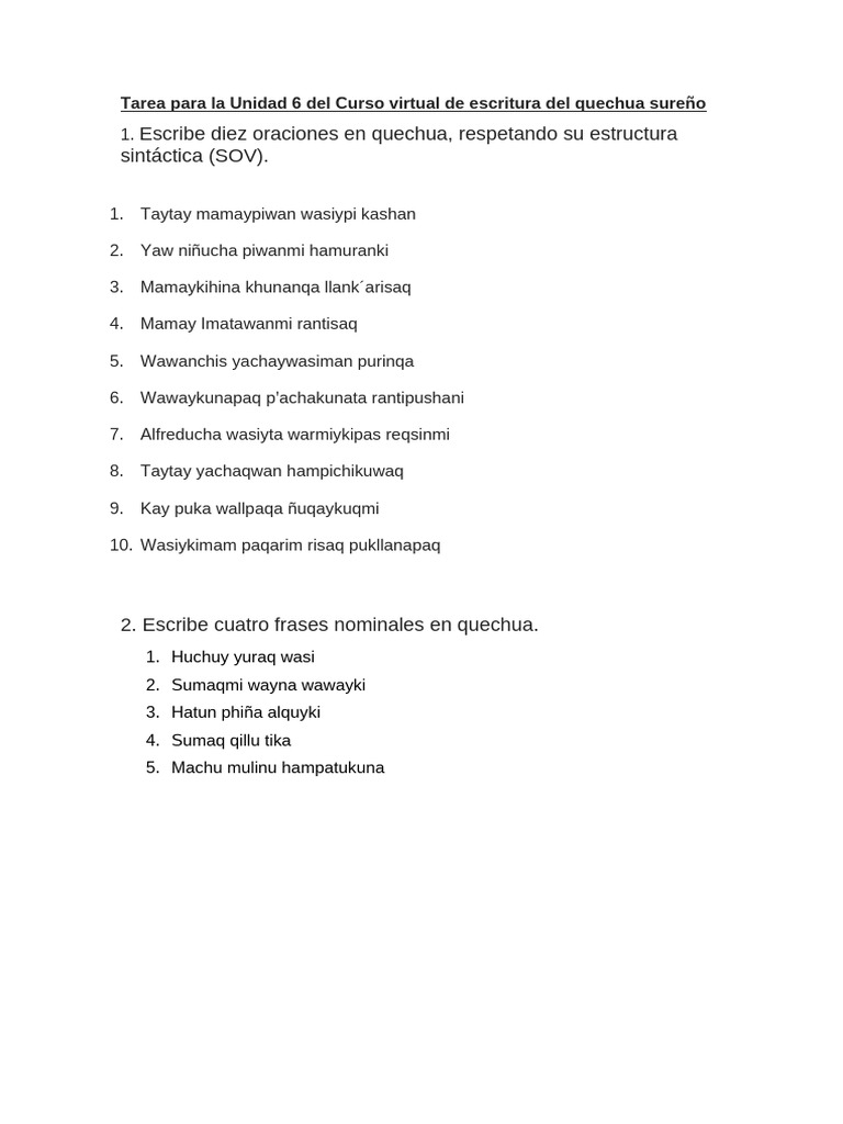 Tarea Unidad 6 Runa Simi | PDF