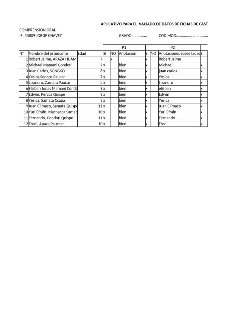APLICATIVO EXCEL PARA VACIADO FICHAS CASTELLANO - Pucara | PDF
