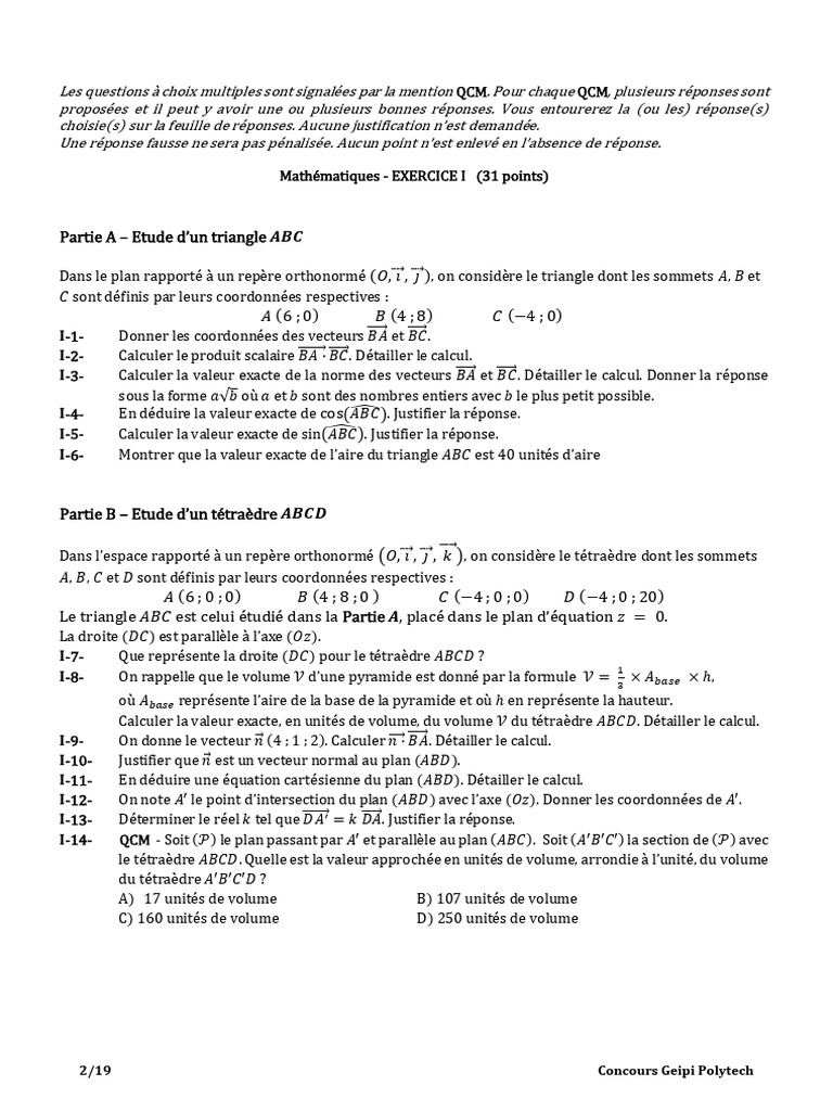 Sujets Maths Concours Geipi Polytech 2021 | PDF