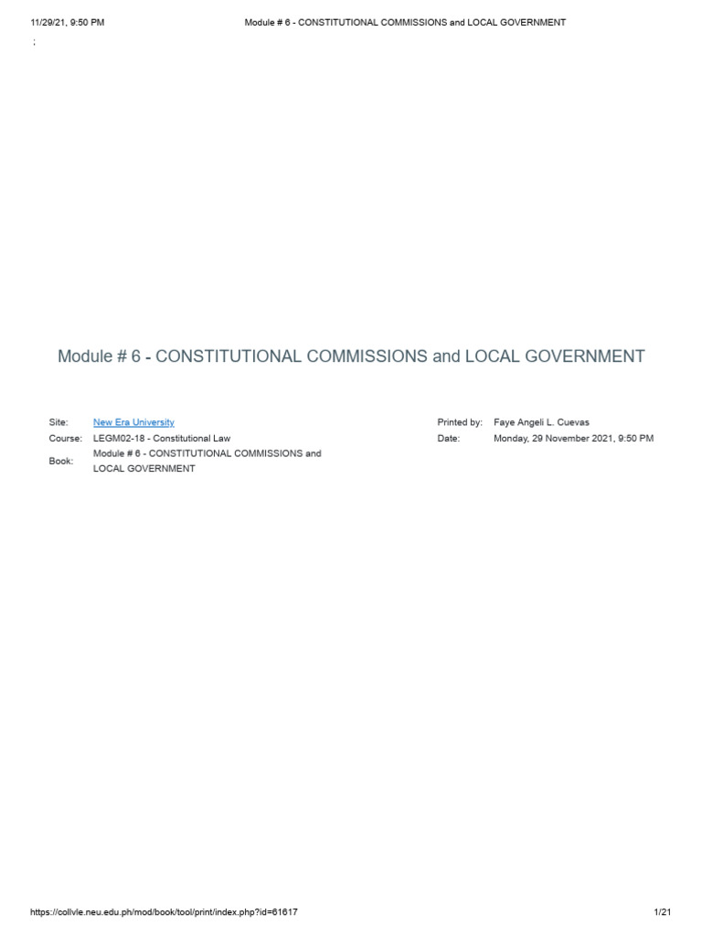 Consti Law 1 Module 6 CONSTITUTIONAL COMMISSIONS and LOCAL GOVERNMENT | PDF