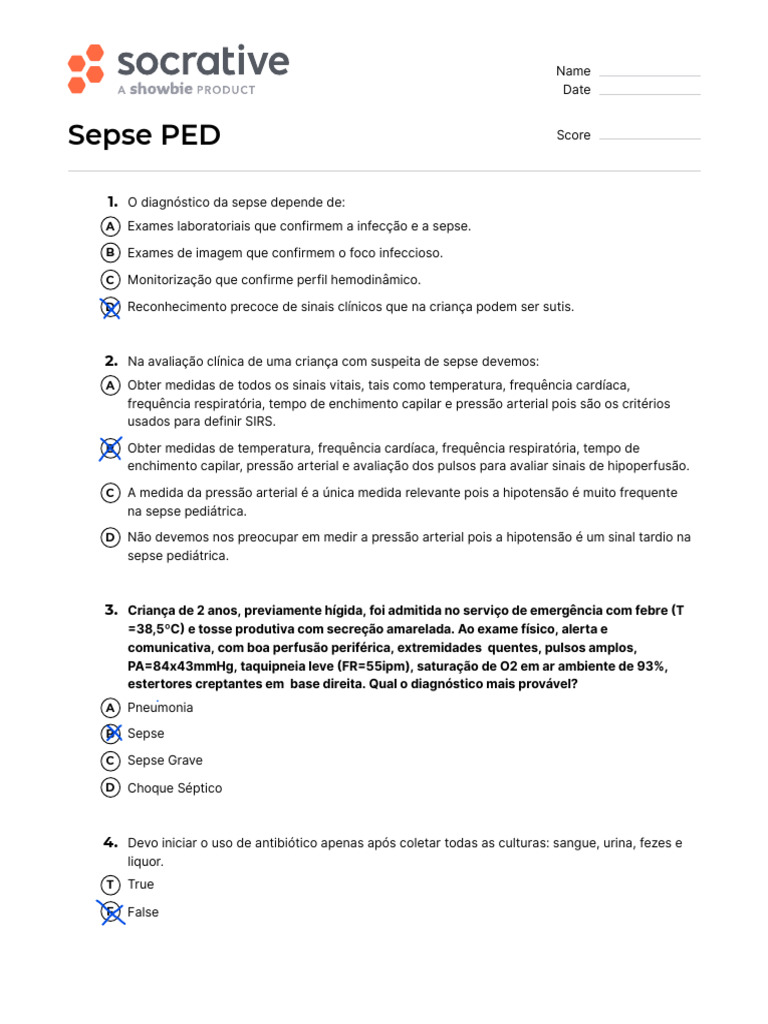 Quiz Sepse PED | PDF