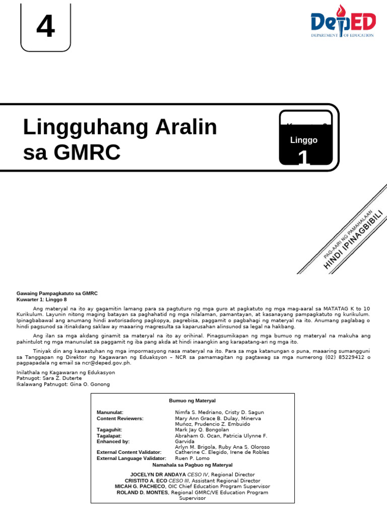 LE G4 GMRC Q2 Week1 | PDF | Behavior Modification | Career & Growth