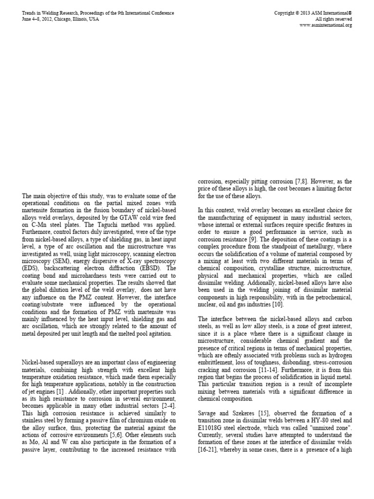 Influence of Welding in Operational Conditions On The Partial Mixed ...