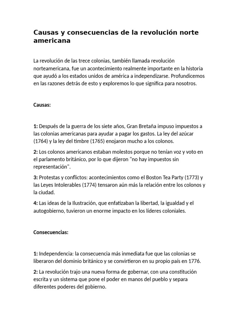 Causas y Consecuencias de La Revolución Norte Americana | PDF