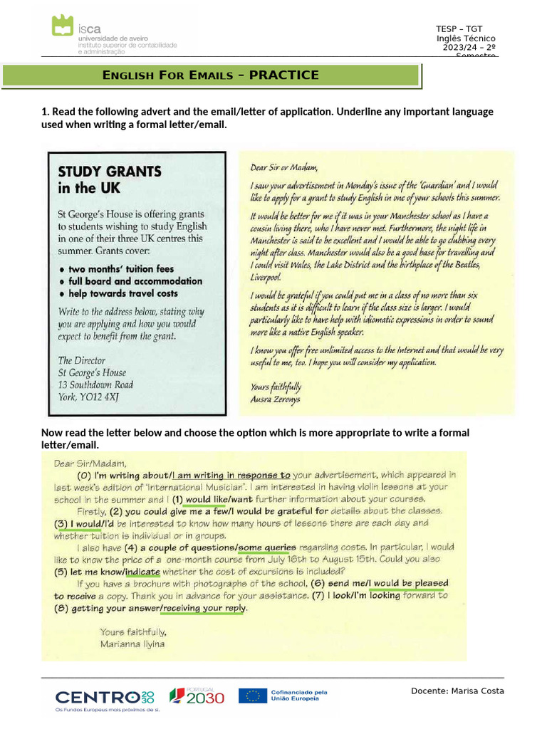 Handout19 Email Writing Practice Answers | PDF