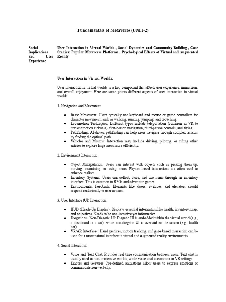 User Interaction in the Metaverse | PDF | Virtual Reality | Augmented ...
