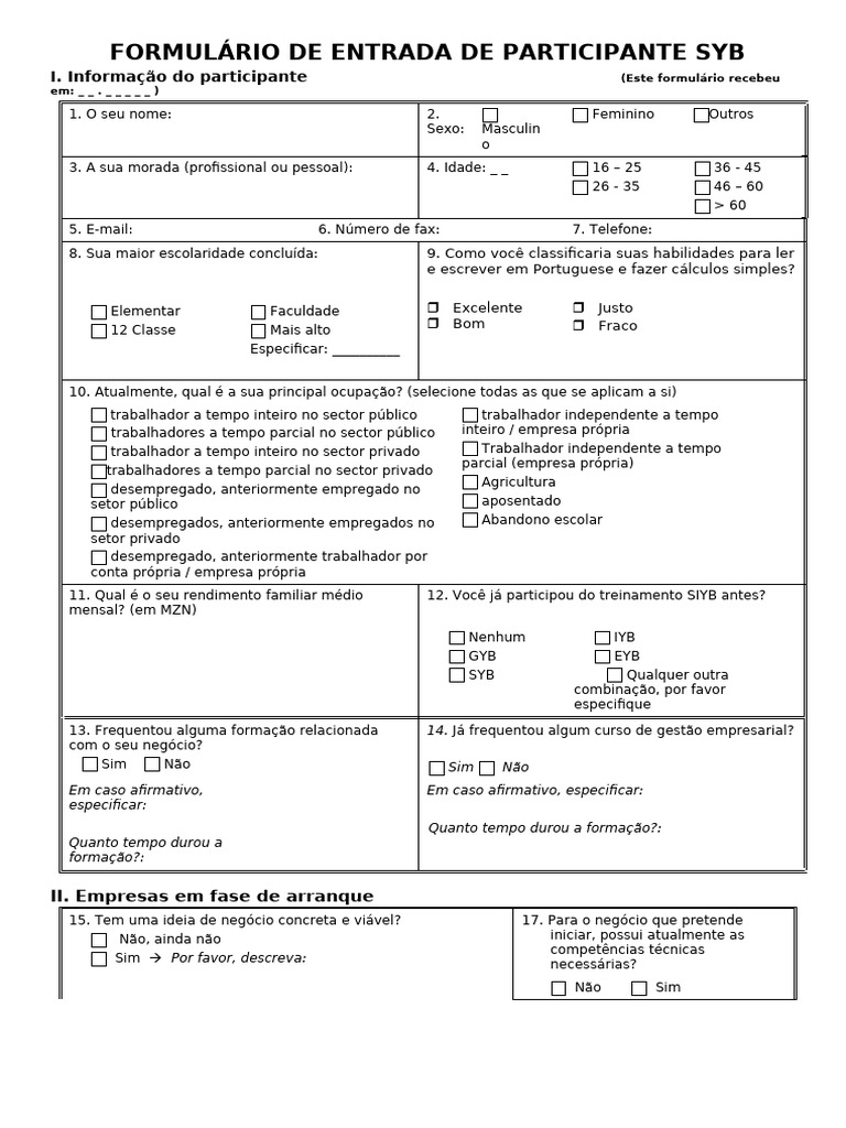 2023 08 09 Participant Registration Form SYB PT | PDF