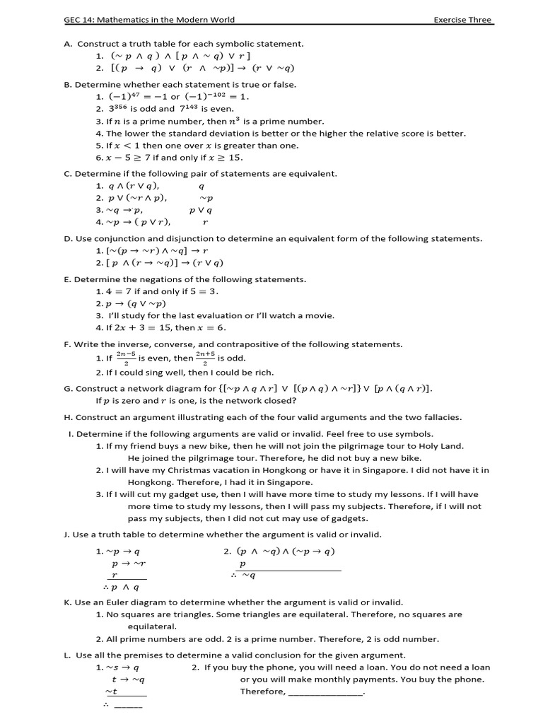 Problem Exercises On Logic | PDF