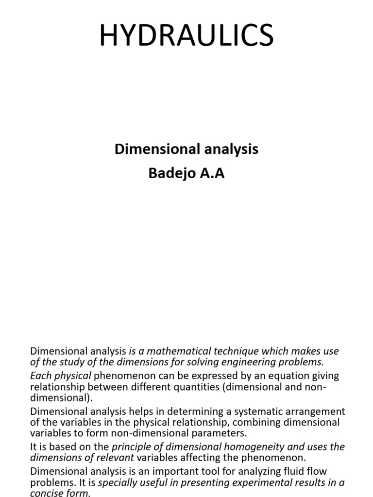 Hydraulics - Dimensional Analysis | PDF