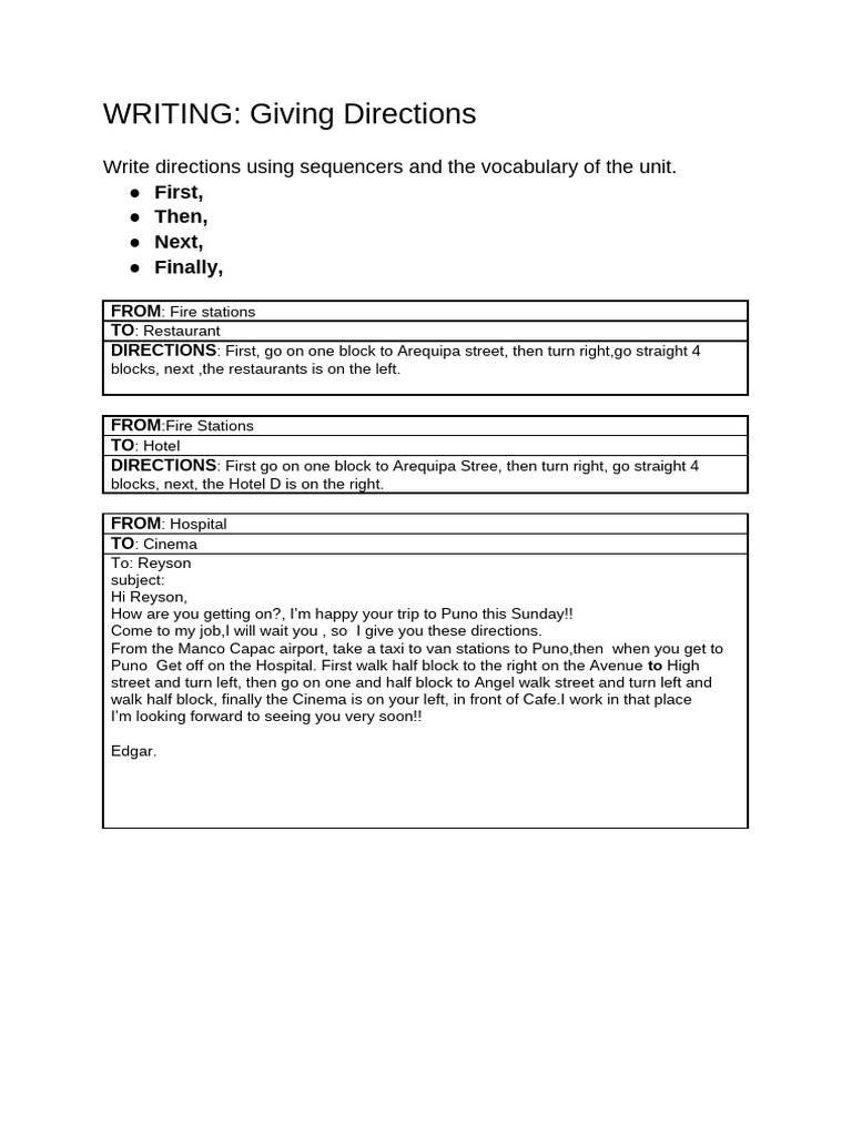 WRITING - Giving Directions | PDF