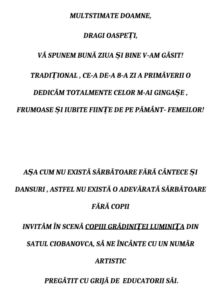 Scenariu 8 Martie 2024 | PDF