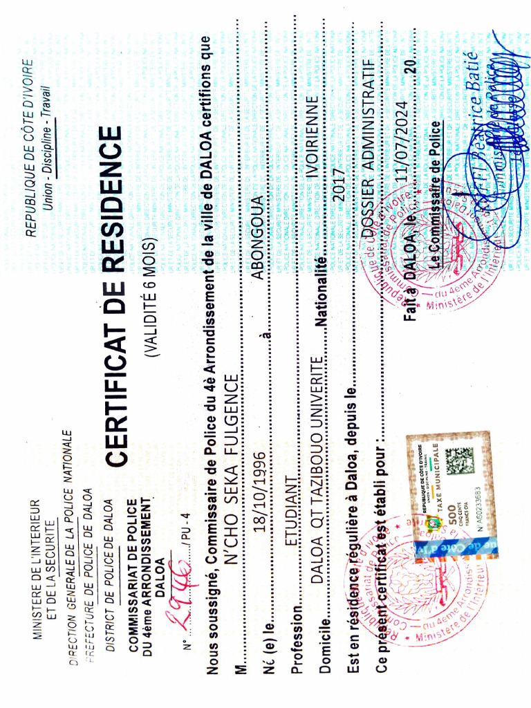 Certificat de Résidence | PDF