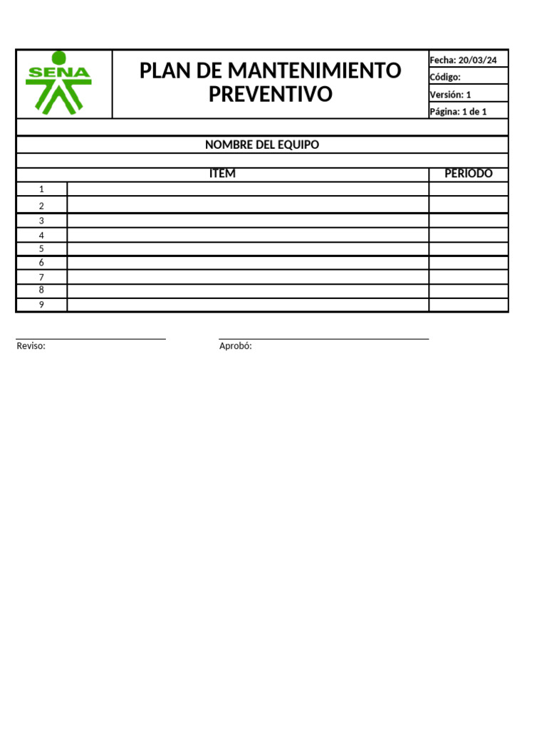 Formato Plan Mto | PDF