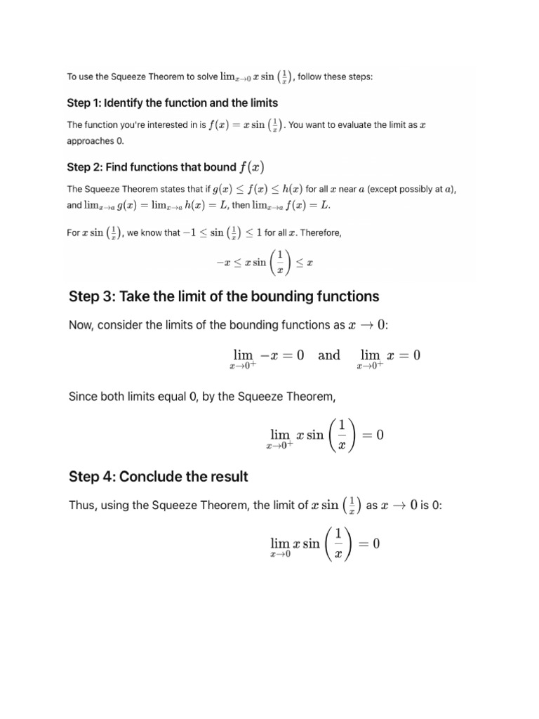 Squeeze Theorem Example | PDF