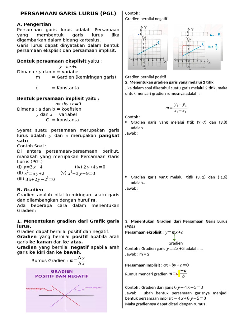 Persamaan Garis Lurus (PGL) | PDF
