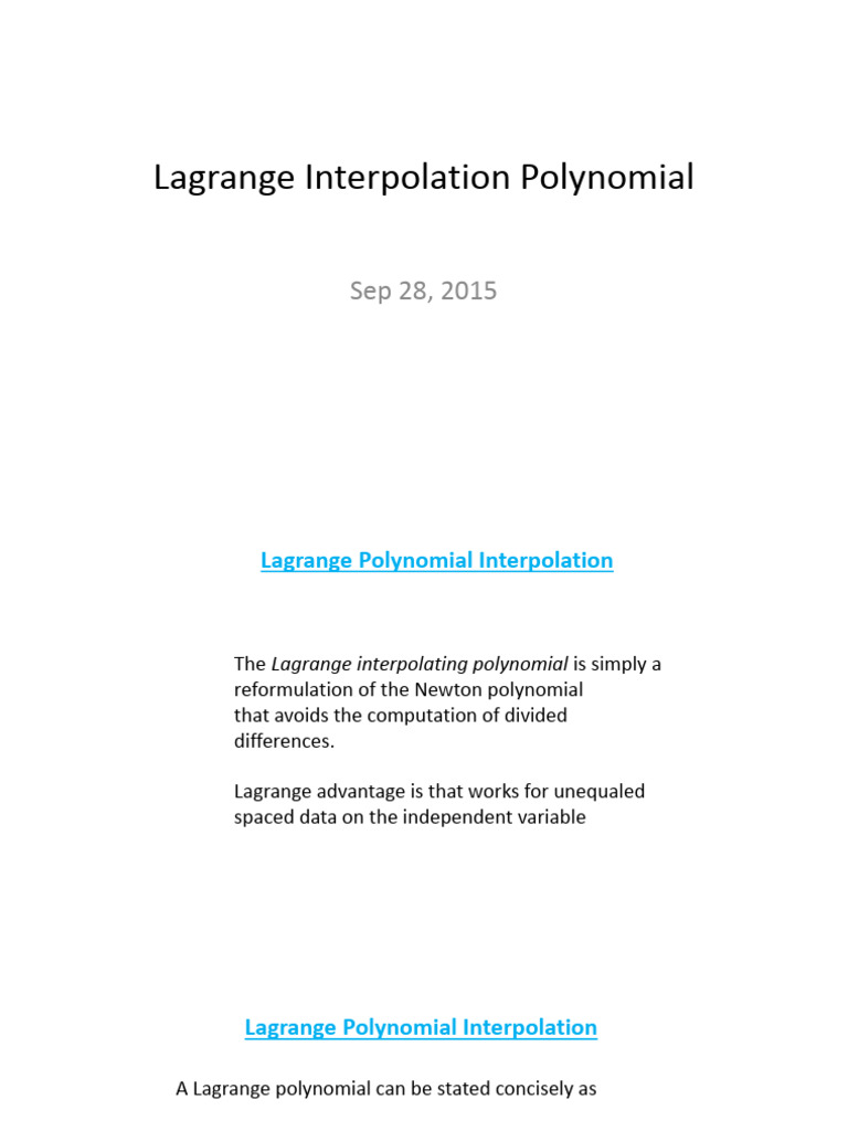 Lagrange Polynomial Interpolation Presentation-V3 | PDF | Interpolation | Polynomial