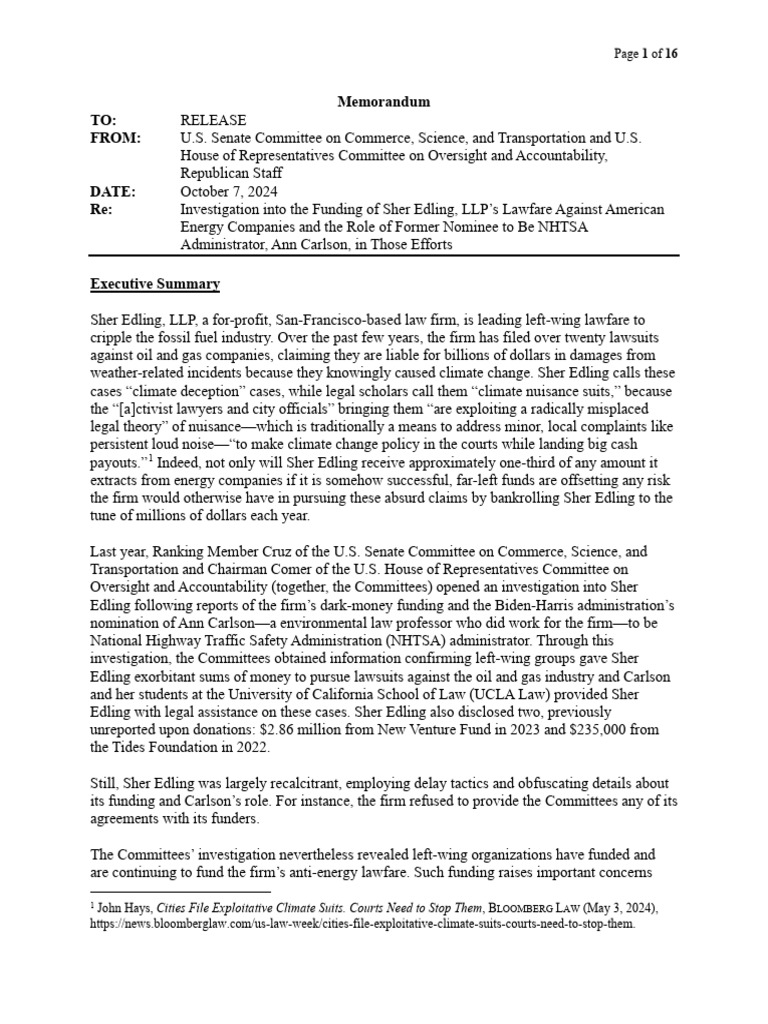 Senate Memo on Sher Edling | PDF Senate Memo on Sher Edling | PDF
