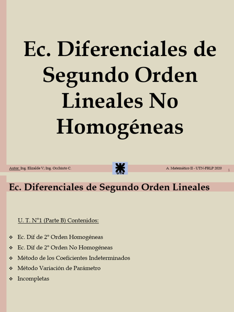 6 EDO 2° Orden No Homogéneas Var. Parámetros | PDF