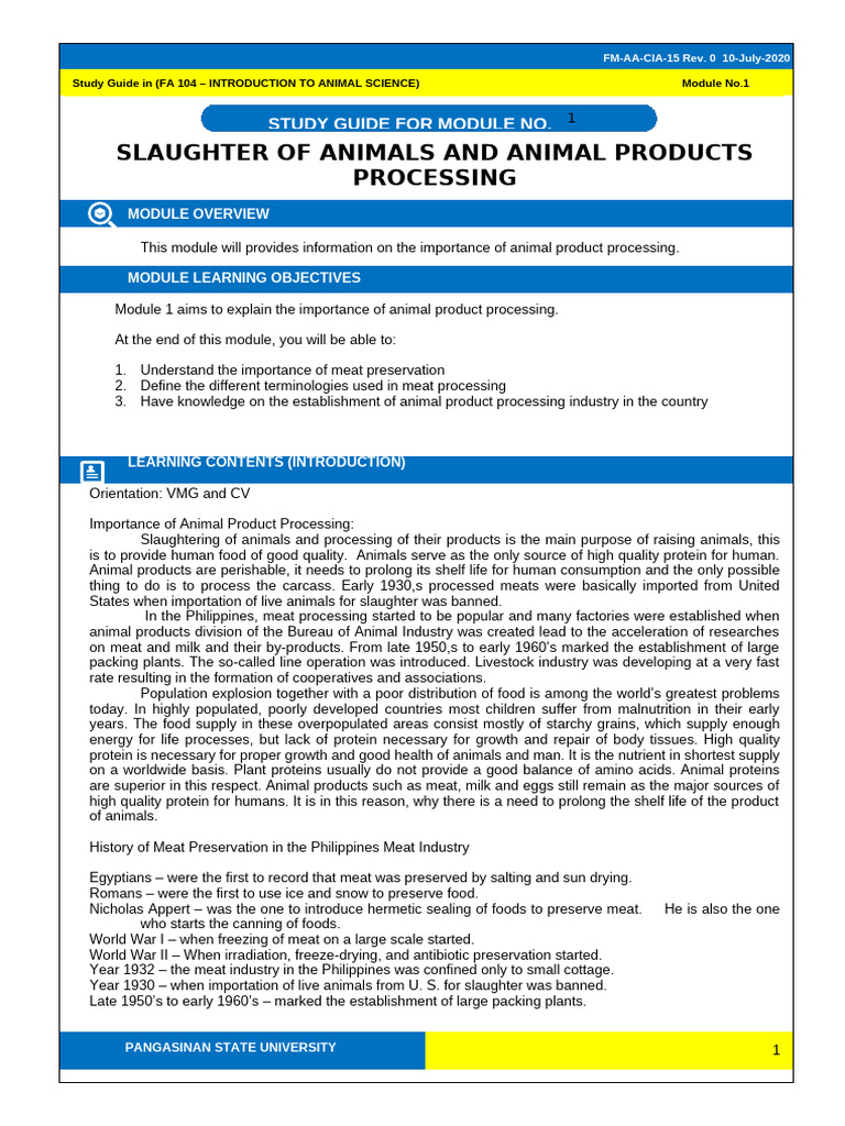 Online Study Guide Module 1 Slaughter | PDF