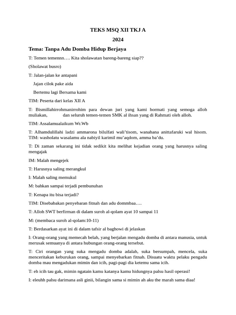 Teks MSQ Xii TKJ A | PDF