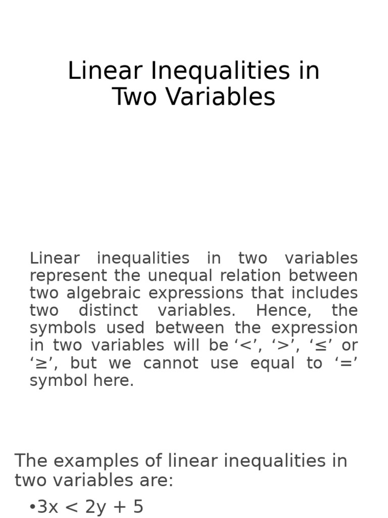 Linear Inequalities in Two Variables | PDF | Teaching Methods ...