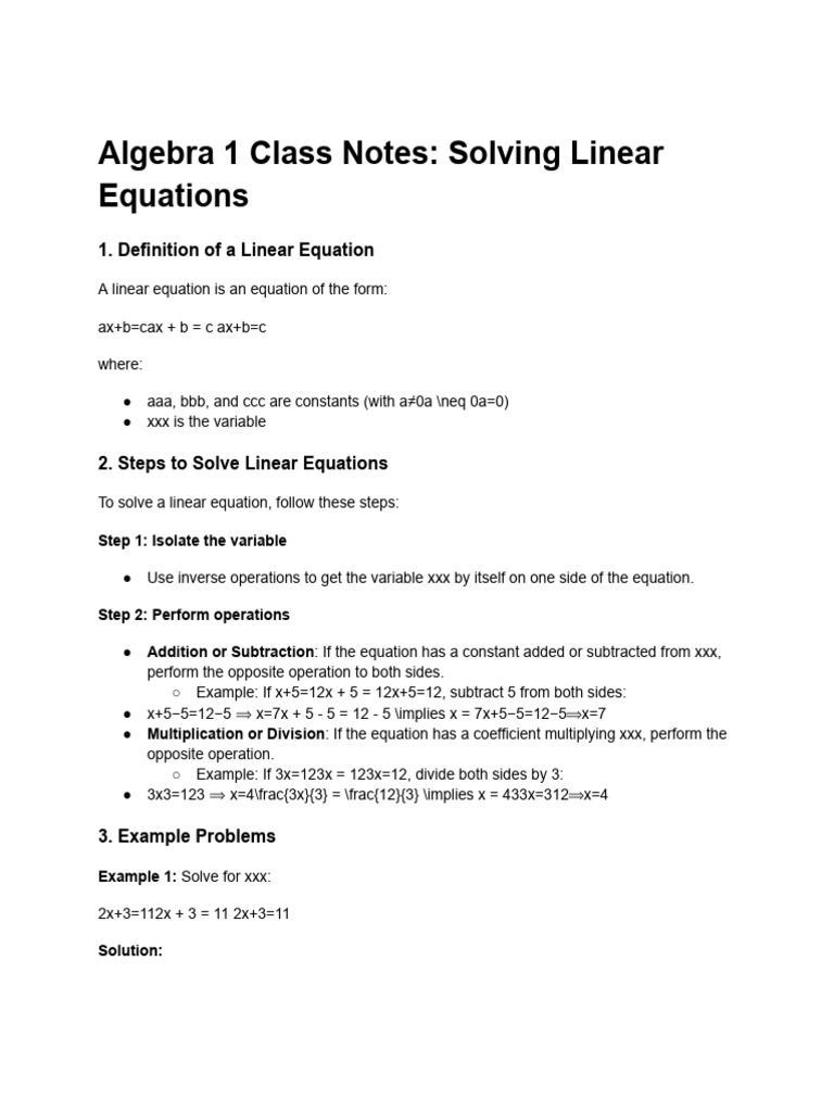 ALGERBRA 1 CLass Notes | PDF