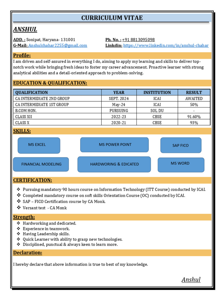 Anshul CV | PDF