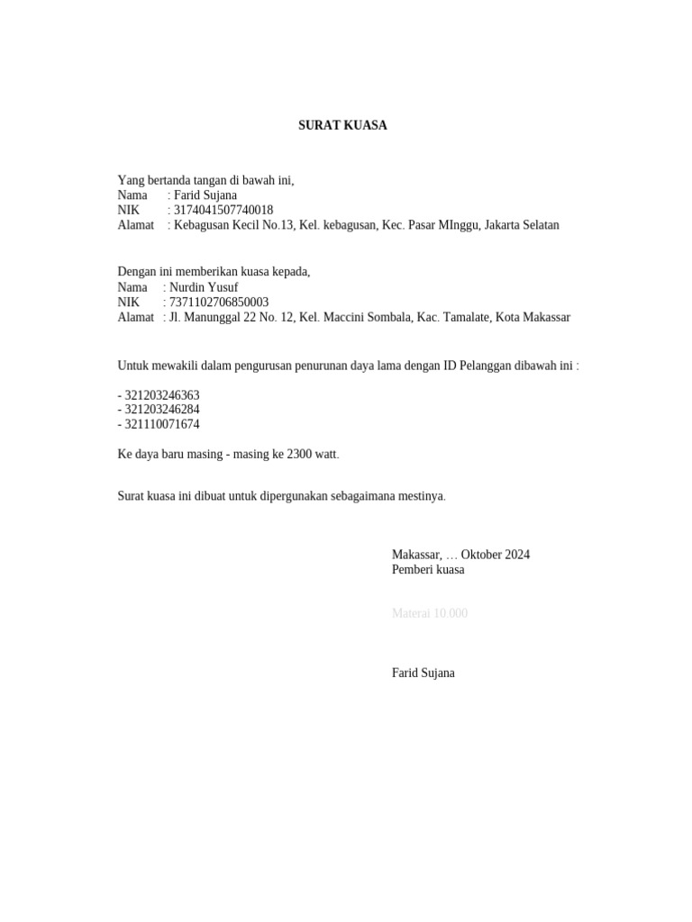 Format Surat Kuasa | PDF