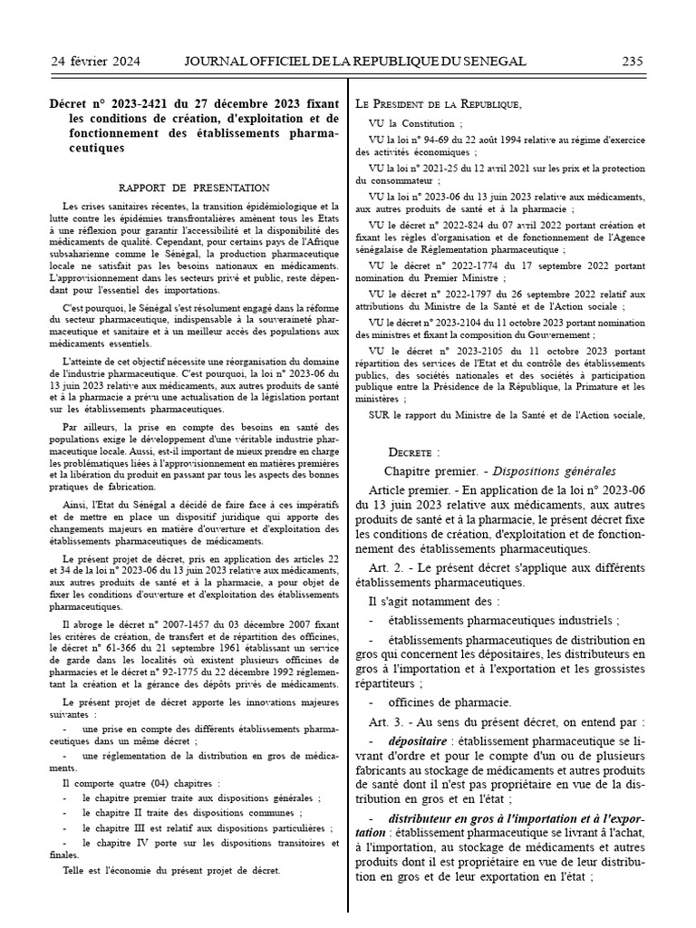 Decret 2023 2421 Du 27 Decembre 2023 Fixant Les Conditions Douverture Et Dexploitation Dun ...