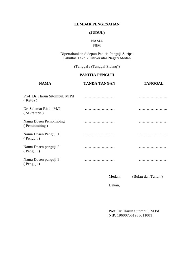 Contoh Lembar Pengesahan Skripsi | PDF