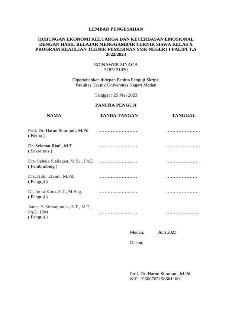 Contoh LEMBAR PENGESAHAN SKRIPSI | PDF