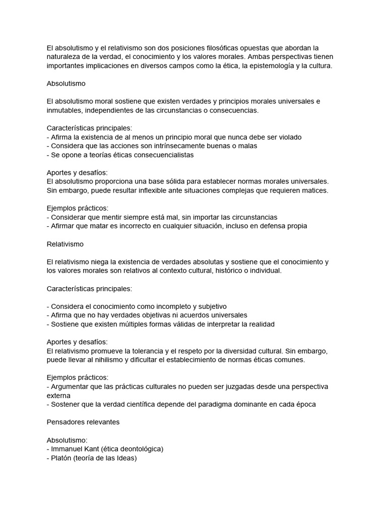 El Absolutismo Y El Relativismo Son Dos Posiciones Filos ficas Opuestas