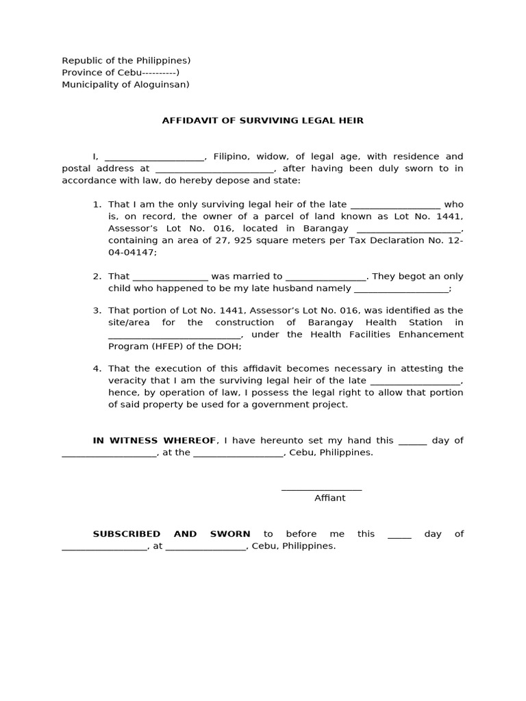 Affidavit of Surviving Legal Heirs | PDF