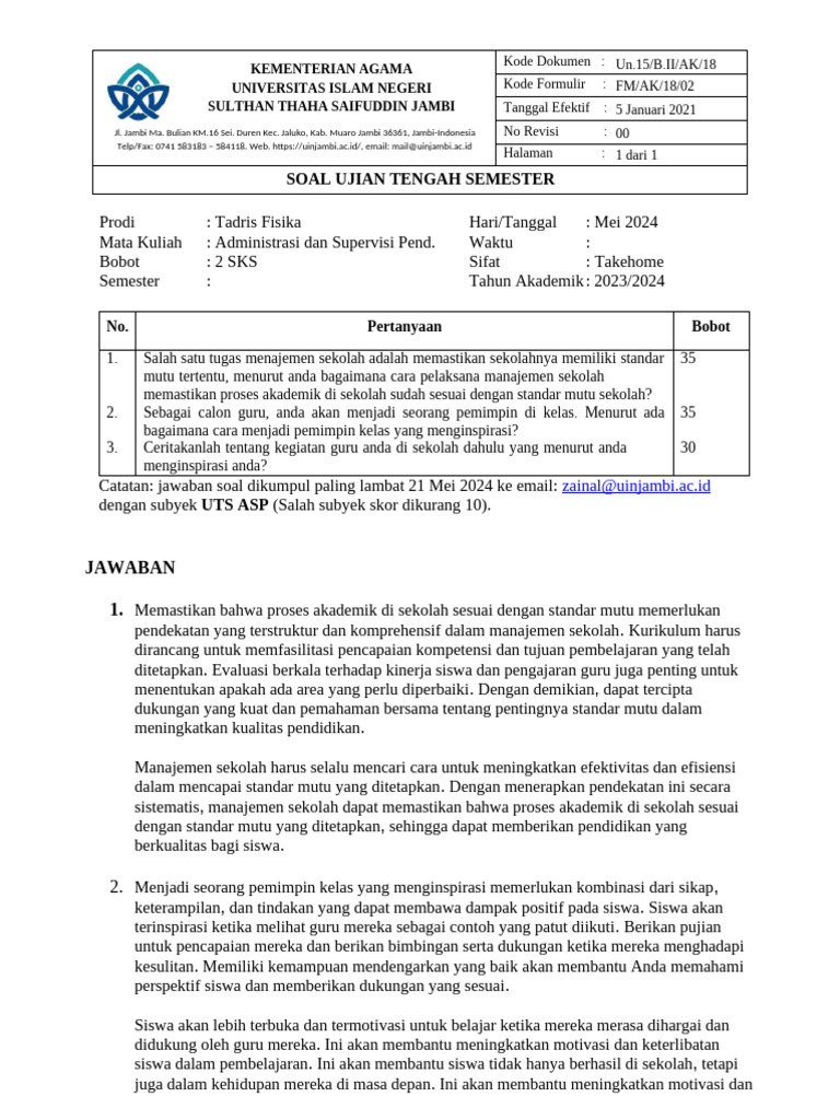 Jawaban Uts Asp Imam Kurniawan (206220010) | PDF