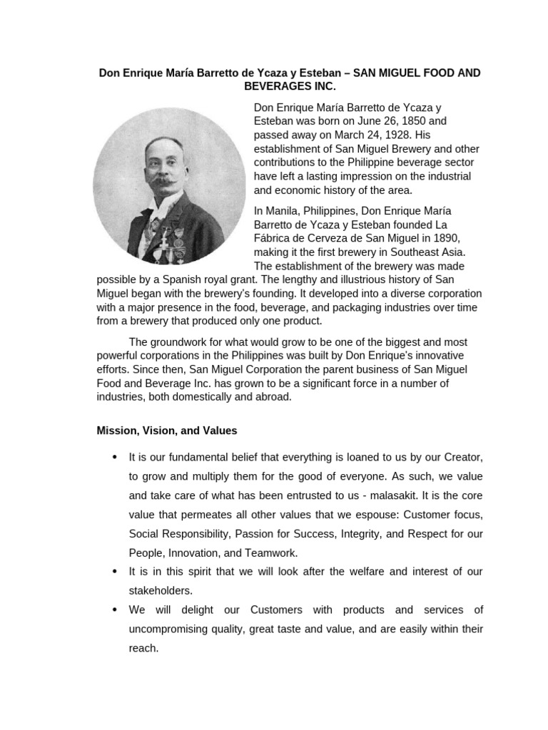 Don Enrique María Barretto de Ycaza y Esteban - SAN MIGUEL FOOD AND ...