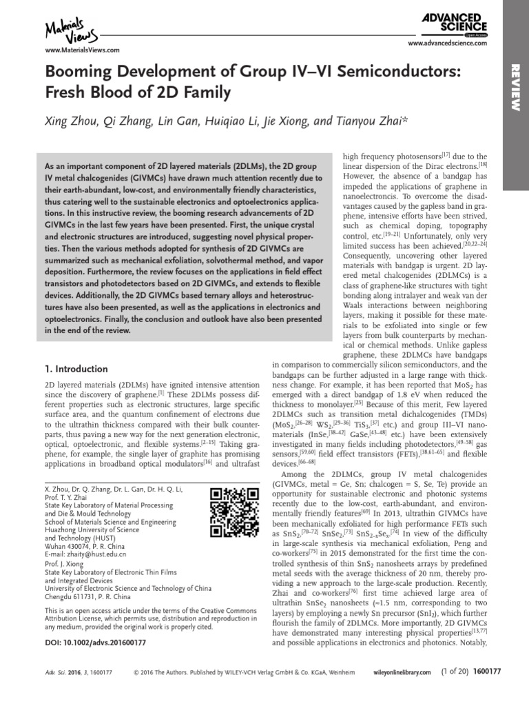 Advanced Science - 2016 - Zhou - Booming Development of Group IV VI ...