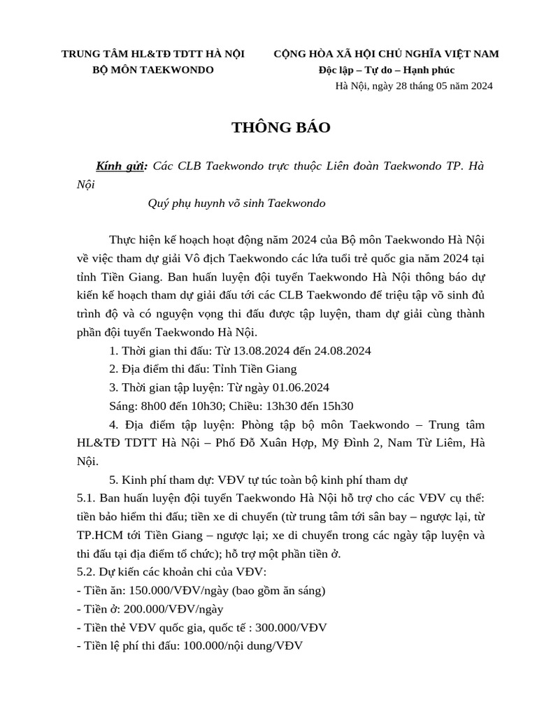 Thông Báo Giải Trẻ QG | PDF