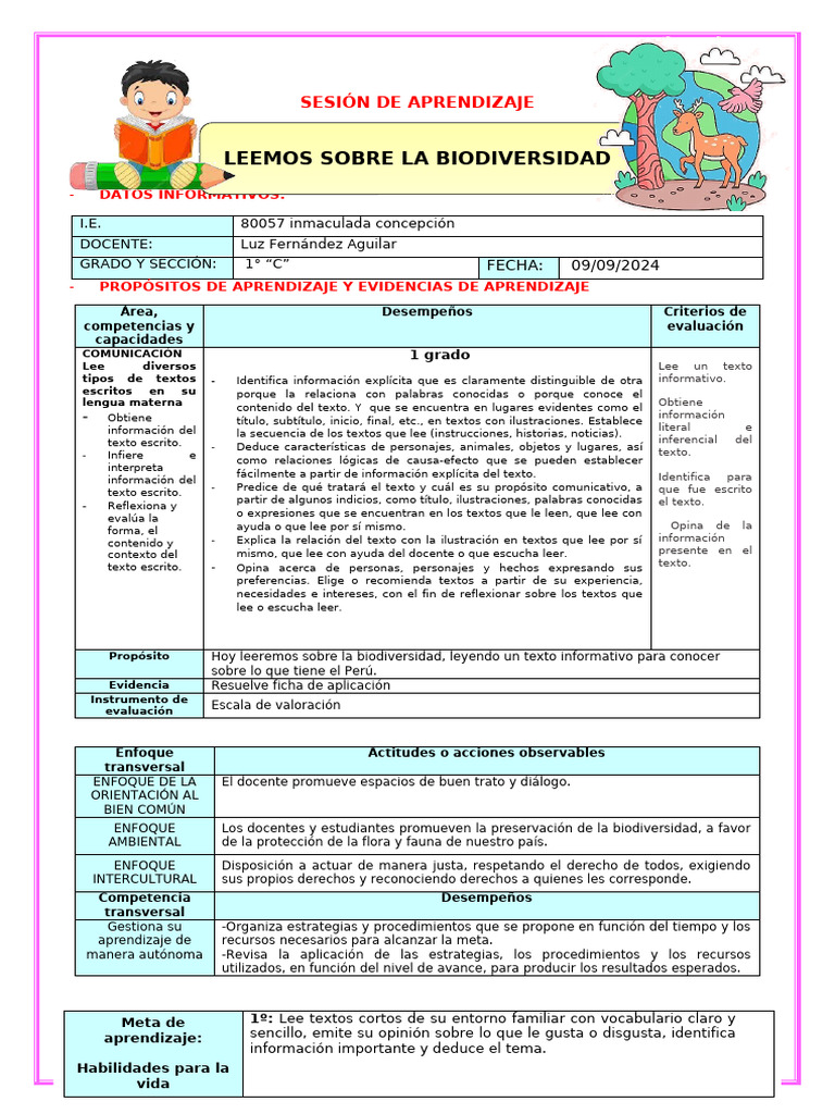 1º U6 S1 Sesion D1 Com Leemos Sobre La Biodiversidad | PDF 1º U6 S1 Sesion D1 Com Leemos Sobre La Biodiversidad | PDF