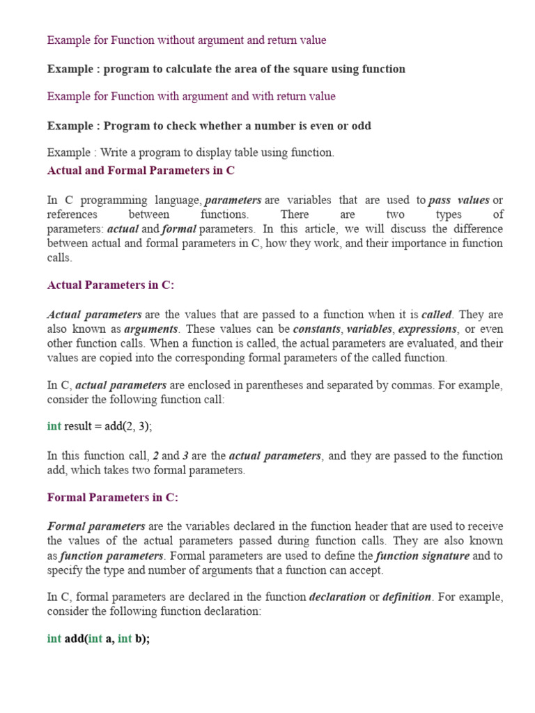 C Functions: Parameters and Arrays | PDF | Parameter (Computer Programming) | Technology ...
