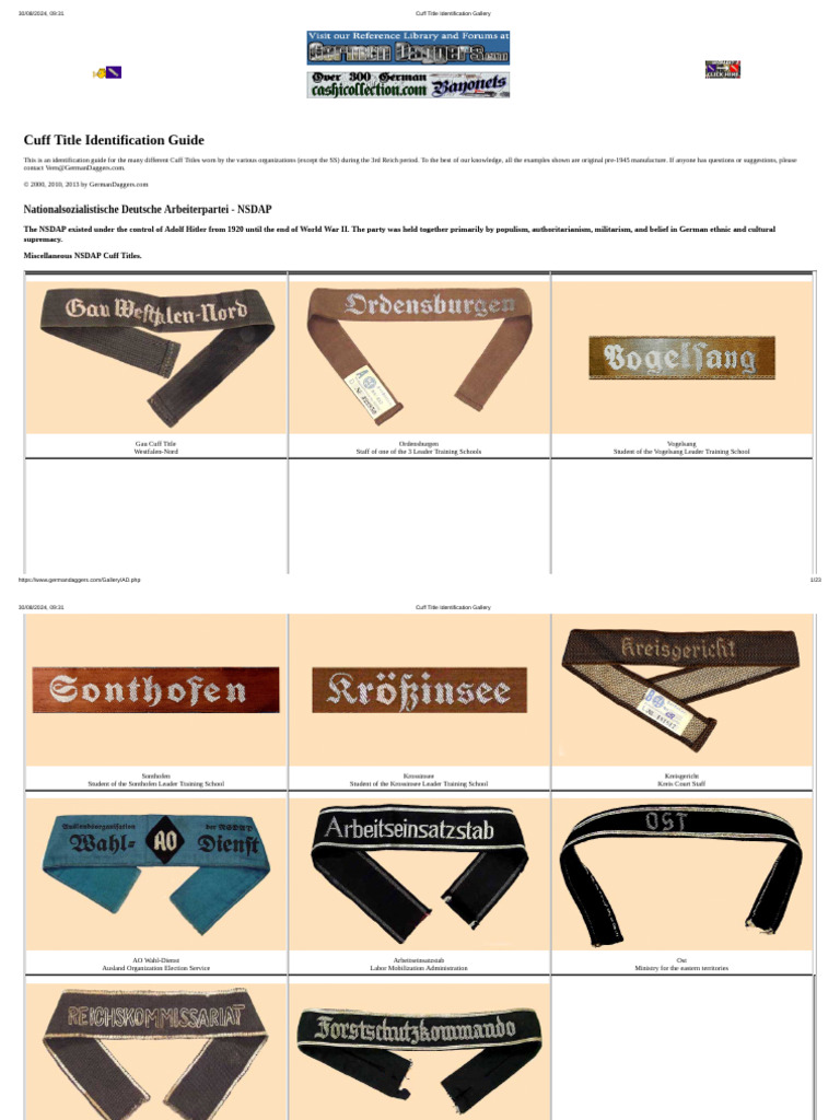 Cuff Title Identification Guide | PDF | Nazi Party Organizations | Fascism