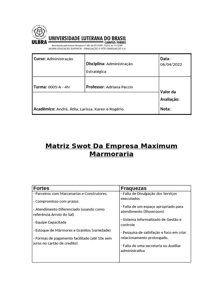 Matriz Swot | PDF
