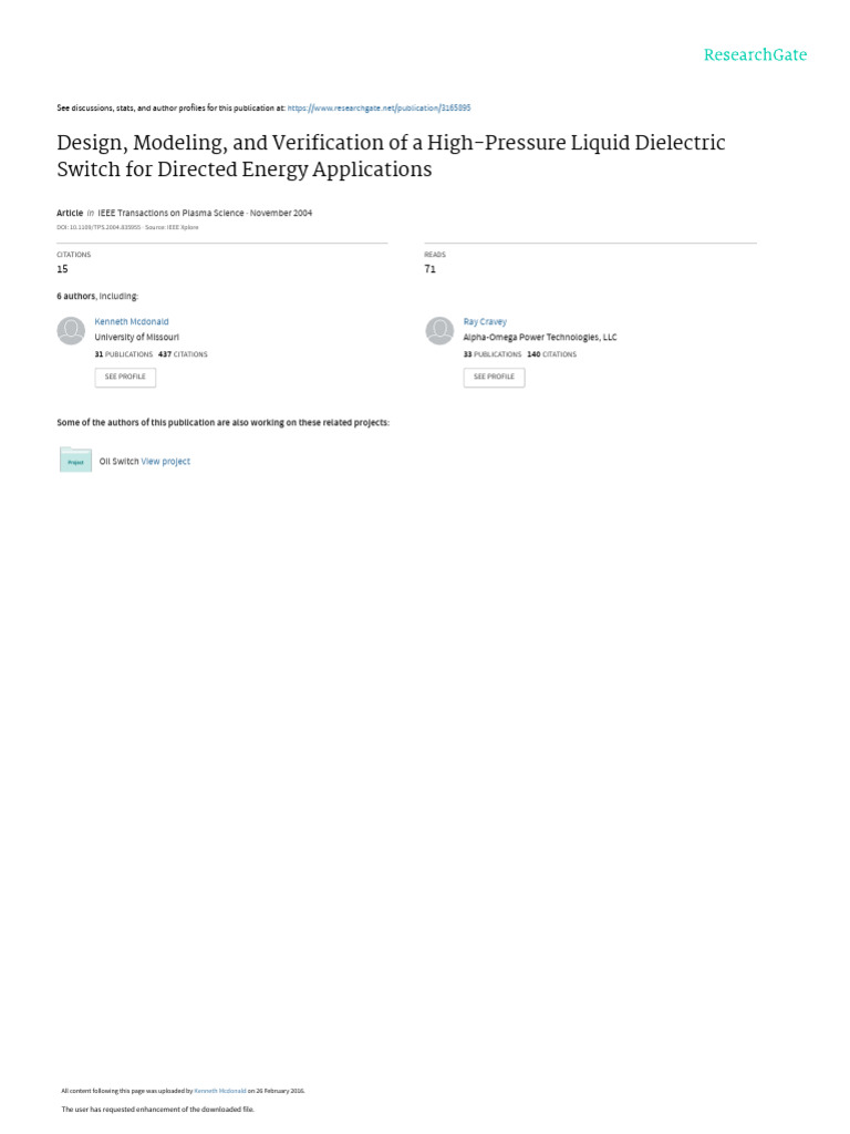 Design, Modeling, and Verification of A High-Pressure Liquid Dielectric ...