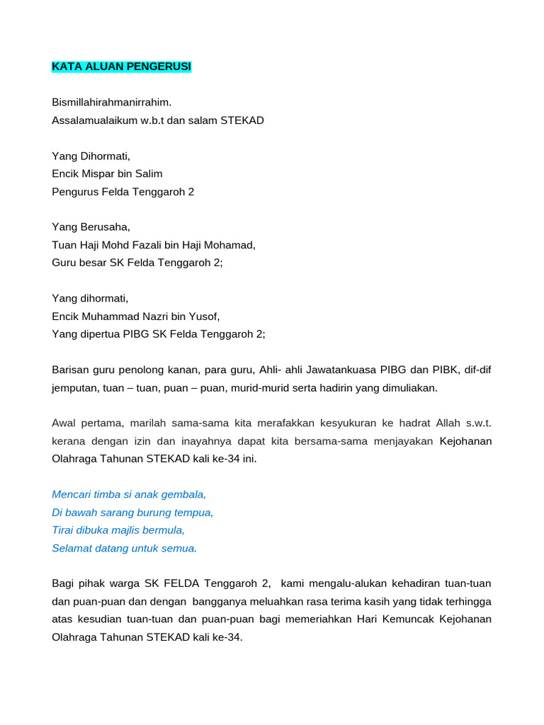 Teks MC Sukan Sekolah | PDF