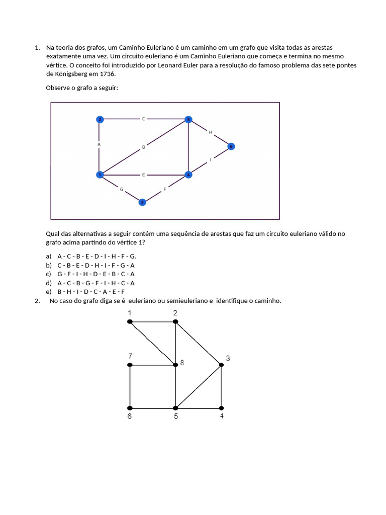 Aula 01 - 10 - 24 Exercicios Eulerianos | PDF