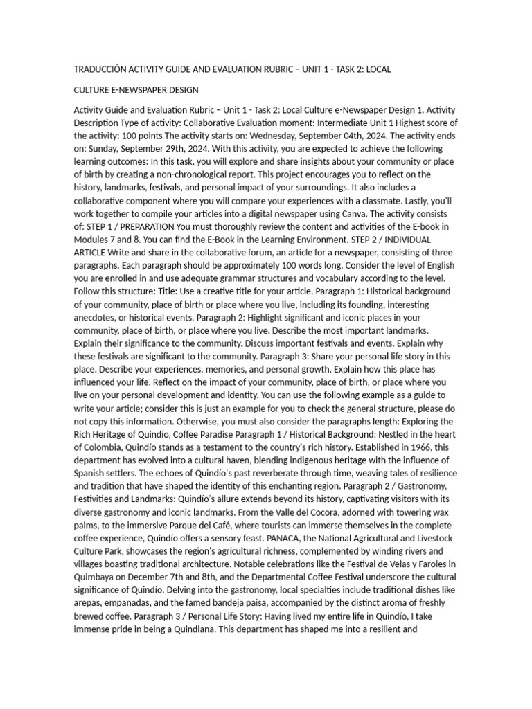 Traducción Activity Guide and Evaluation Rubric Unit 1 Task 2 | PDF | Crecimiento personal y ...
