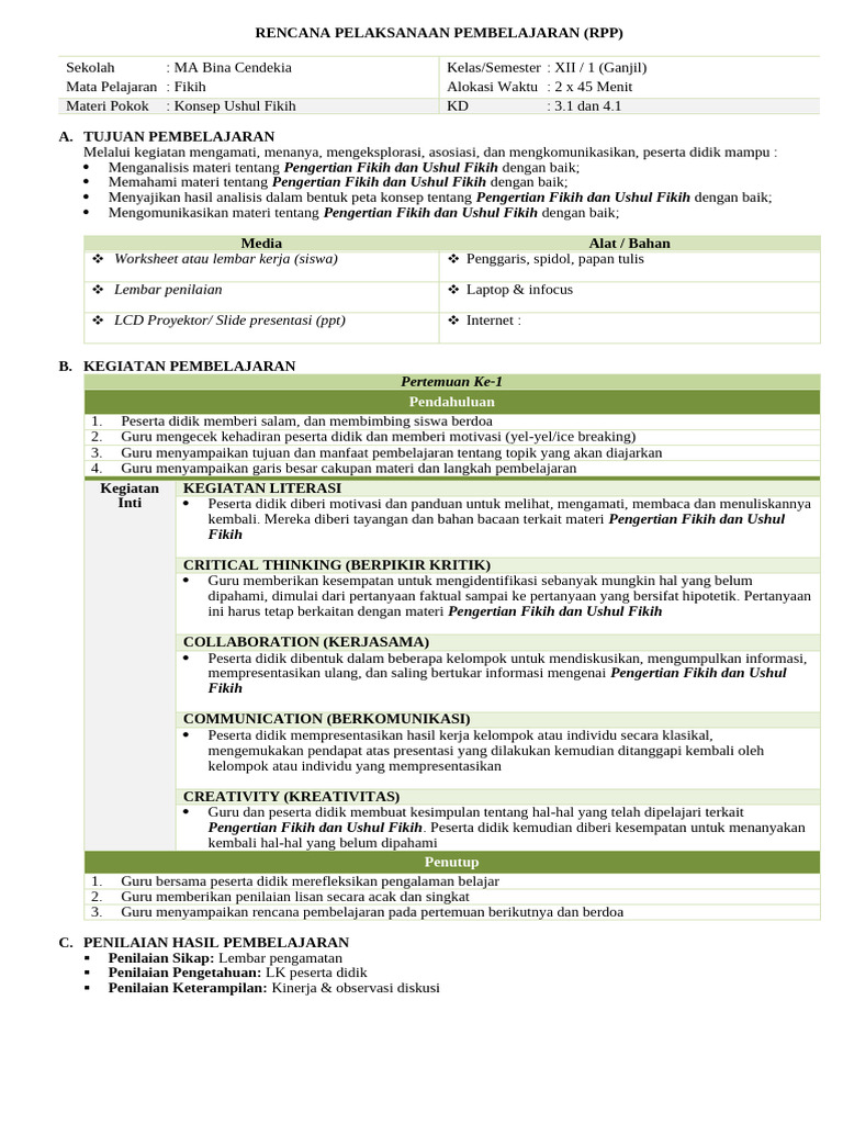 RPP I Fikih Kelas 12 SEM 1 MABC | PDF